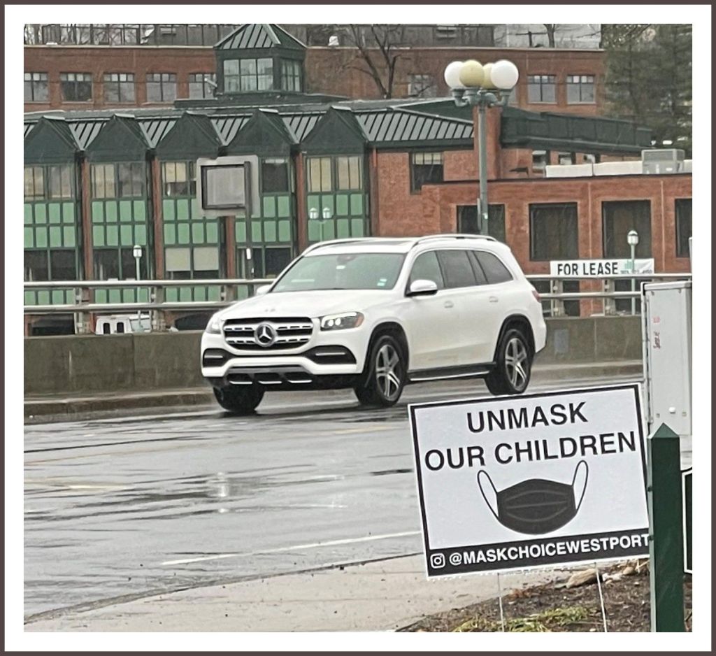 Signs, Social Media Urge: “Unmask Our Children” | 06880